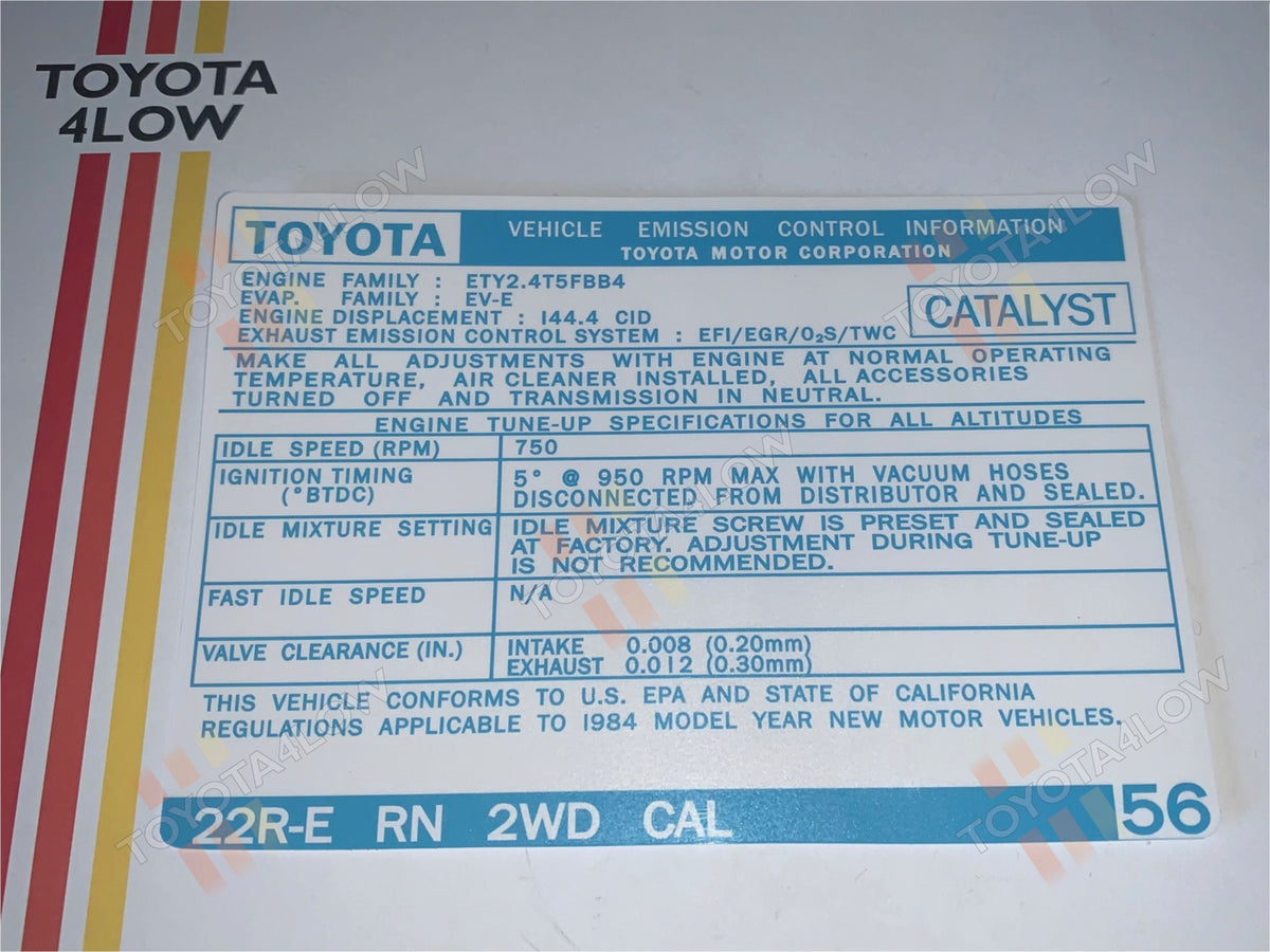 1984 Emissions Decal - 22RE 2WD Cal #56 – Toyota4Low