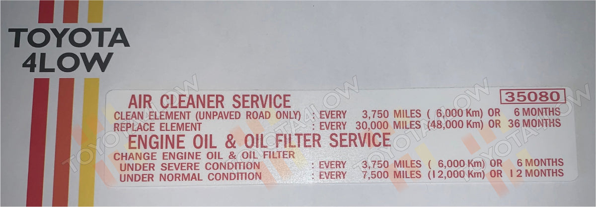1990 22R Air Filter / Engine Oil Service Decal – Toyota4Low
