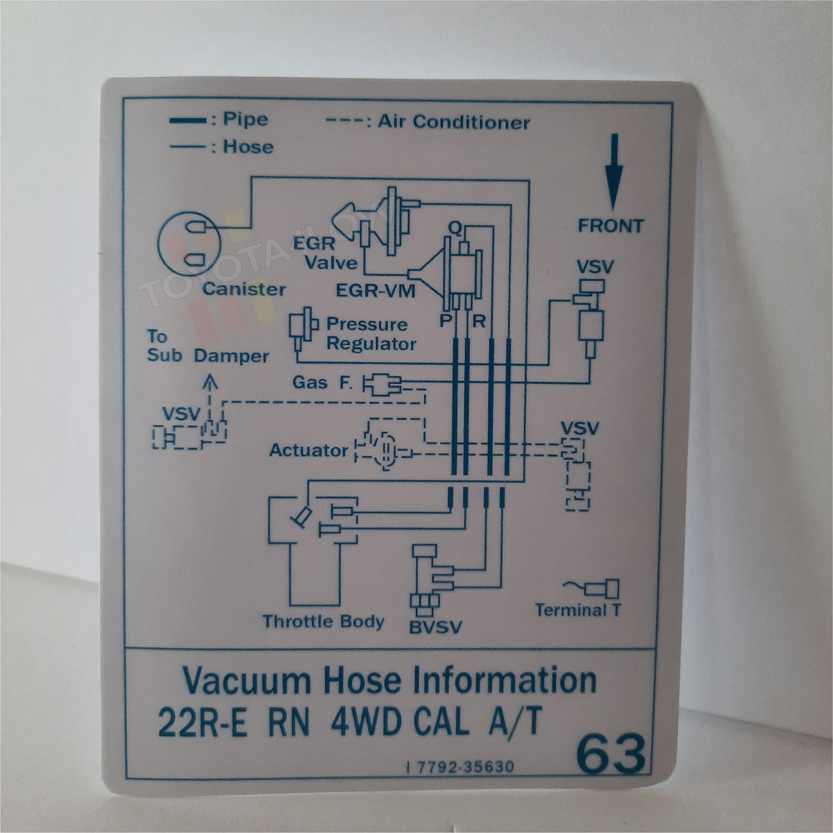 1985 Vacuum Diagram Decal - 22RE Cal 4WD A/T #63 – Toyota4Low