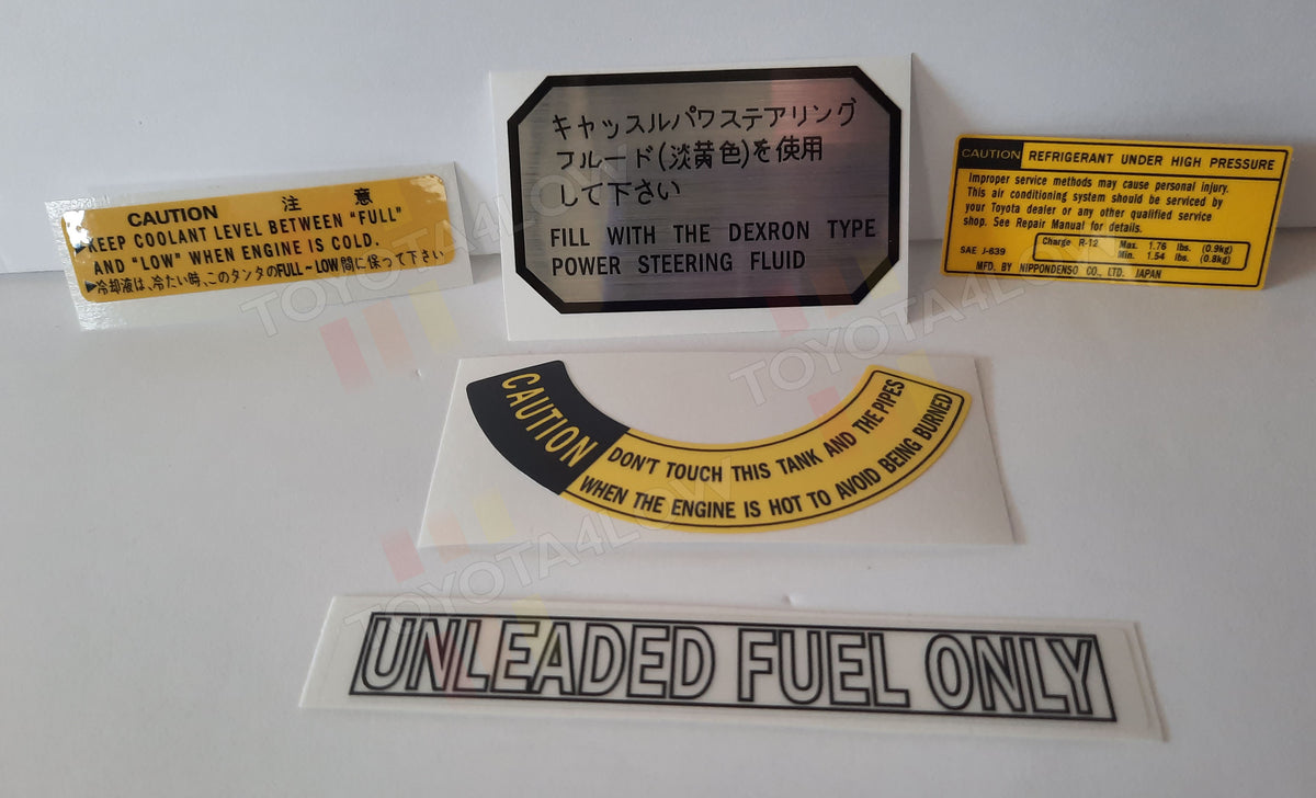 1989-95 Power Steering, Coolant, AC, and Unleaded Fuel Decal Set ...