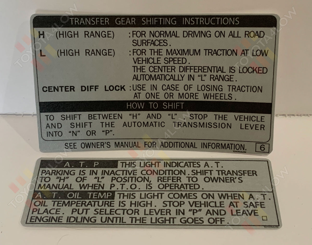 FJ80 Sun Visor Transfer Case and A.T. Oil Info Cards #6 Auto Transmiss ...
