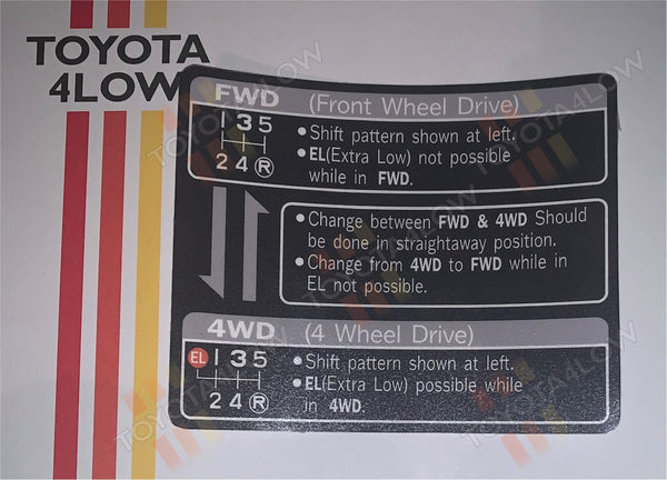 1982-1988 Tercel Wagon 4WD Transfer Case instructions decal – Toyota4Low